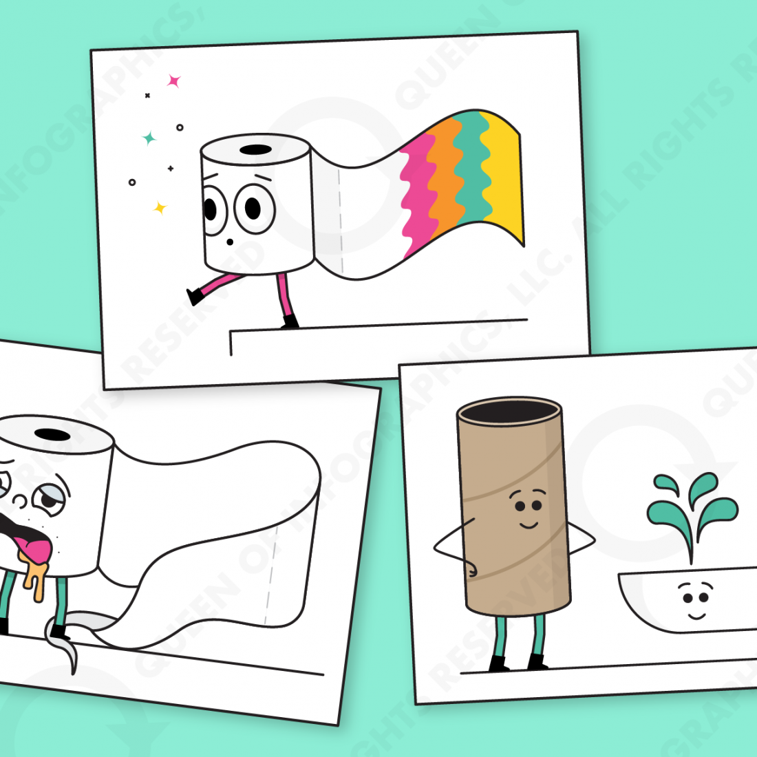 Toilet paper roll characters - Queen of Infographics